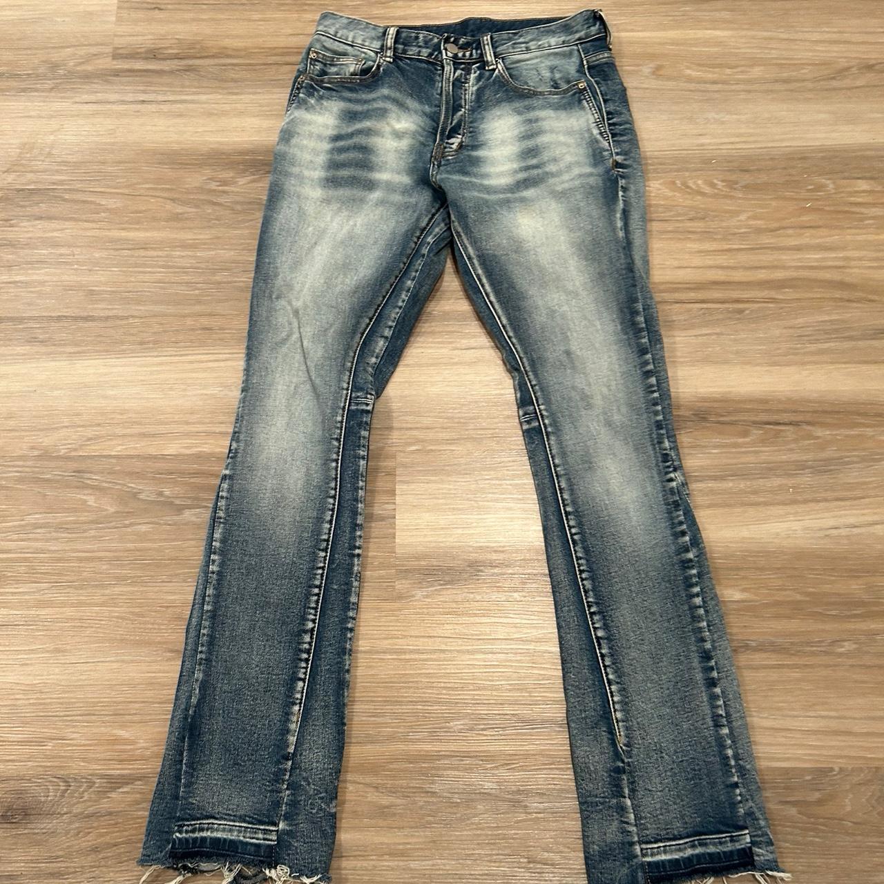 MNML distressed blue flared jeans | Depop