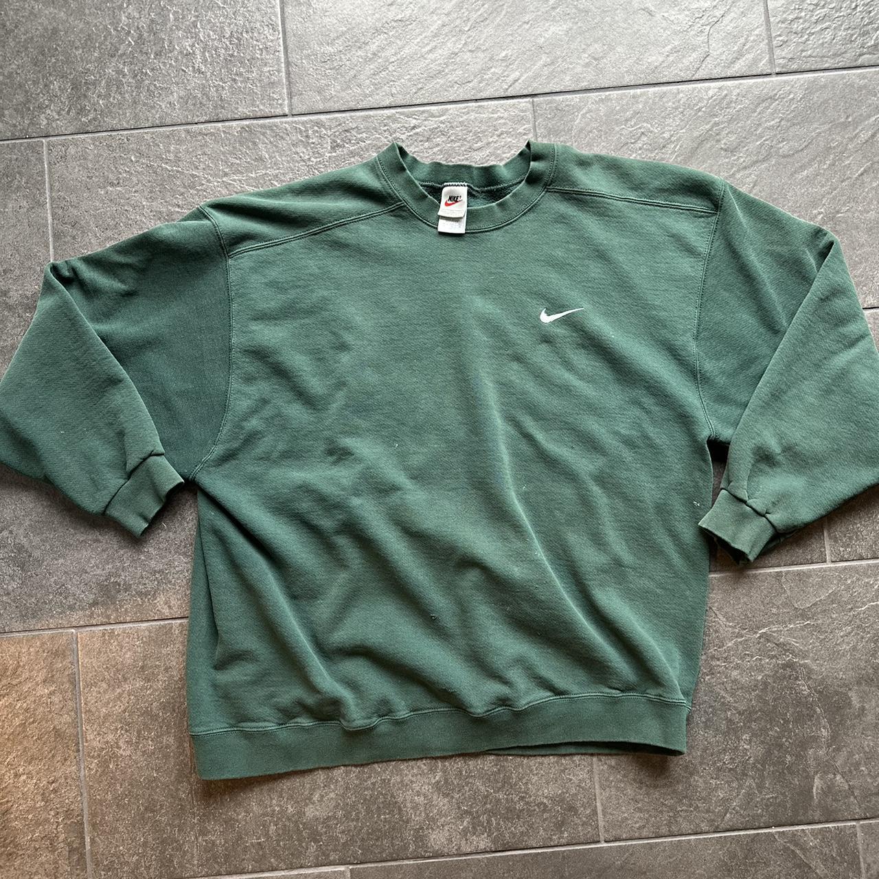 vintage 90s nike forest green crewneck Size: XL... - Depop