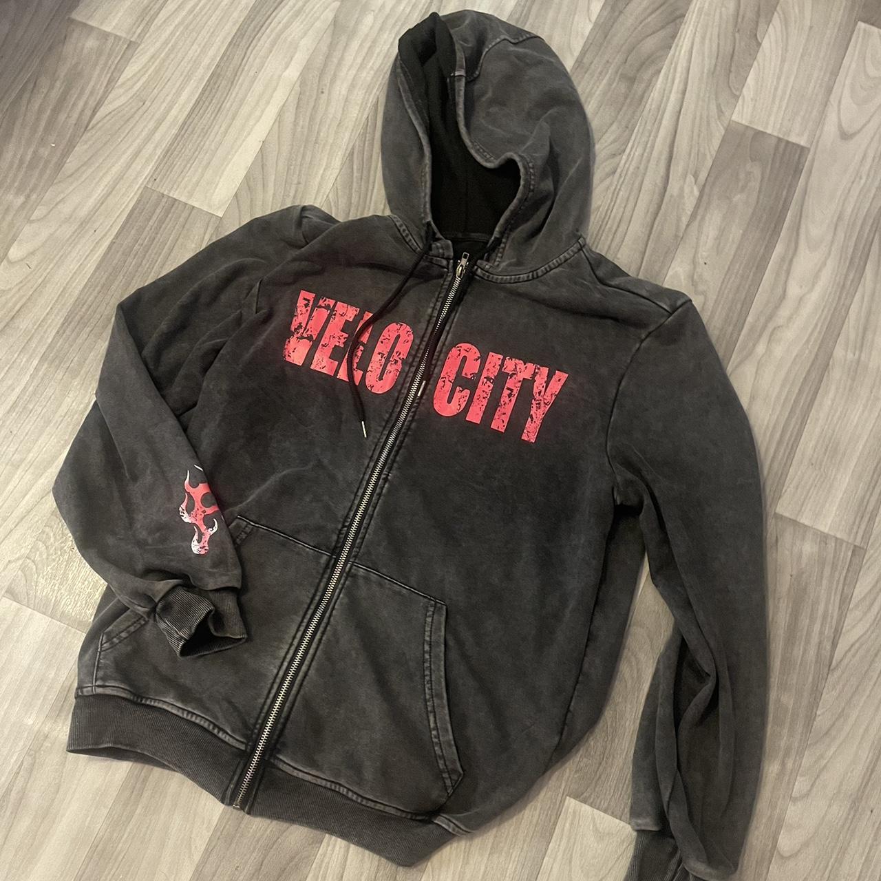 Velocity City black and pink hoodie - Depop