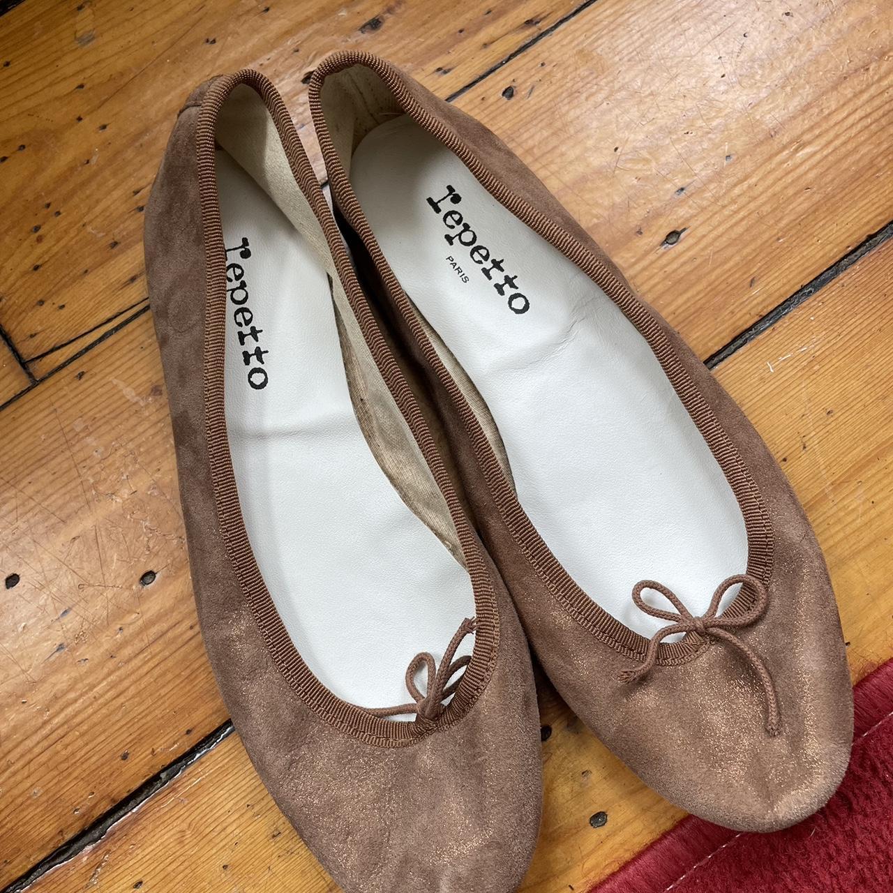 Tan light brown repetto flats with gold shimmer... - Depop