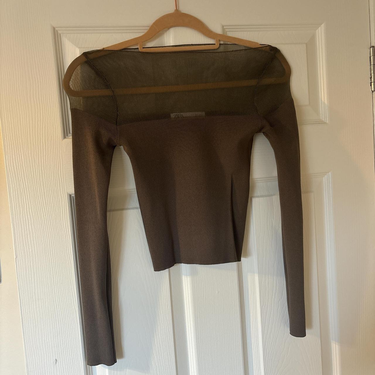 Zara grey mesh top size small only wore few times - Depop