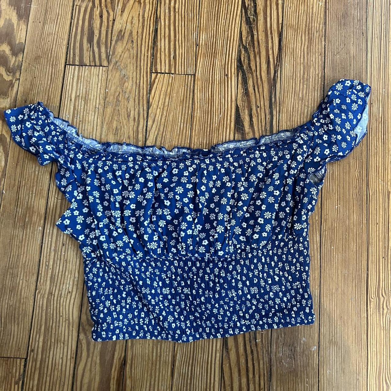 Super cute, dark blue summer top (off the shoulder)... - Depop