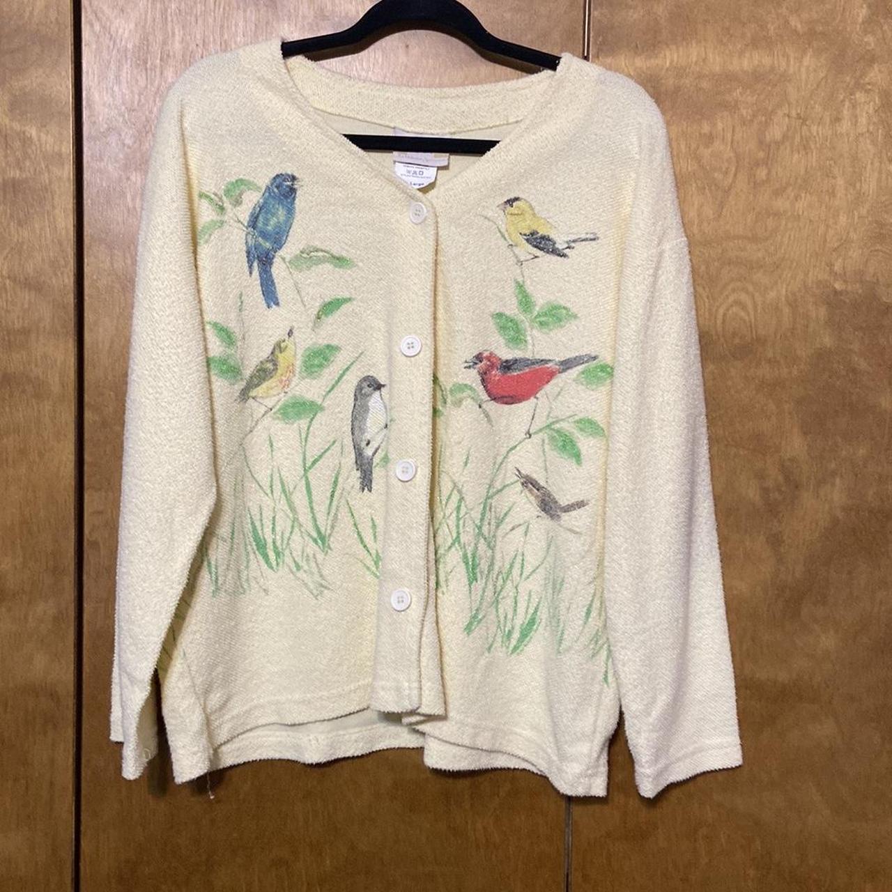 Vintage Art Unlimited Bird Sweater Cardigan Large - Depop