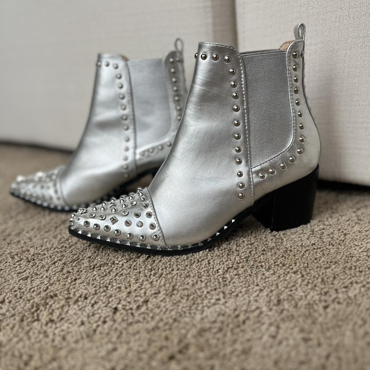 Silver studded cowboy ankle boots. Like new with no... - Depop