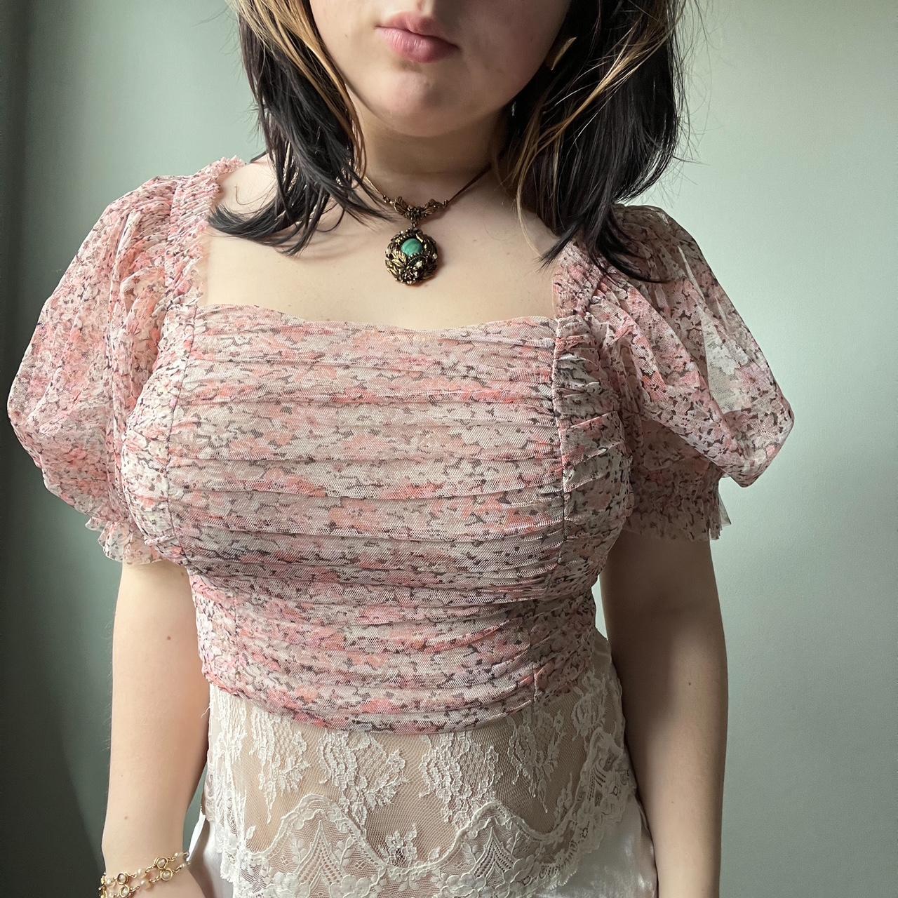 Milkmaid pink top Poofy ruffled sleeves can be worn... - Depop