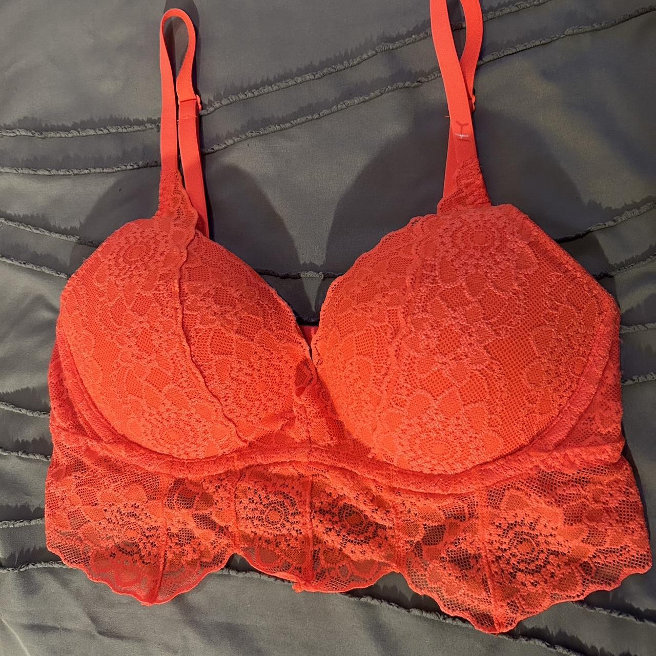sexy vibrant orange lace bra Size: Medium - Depop