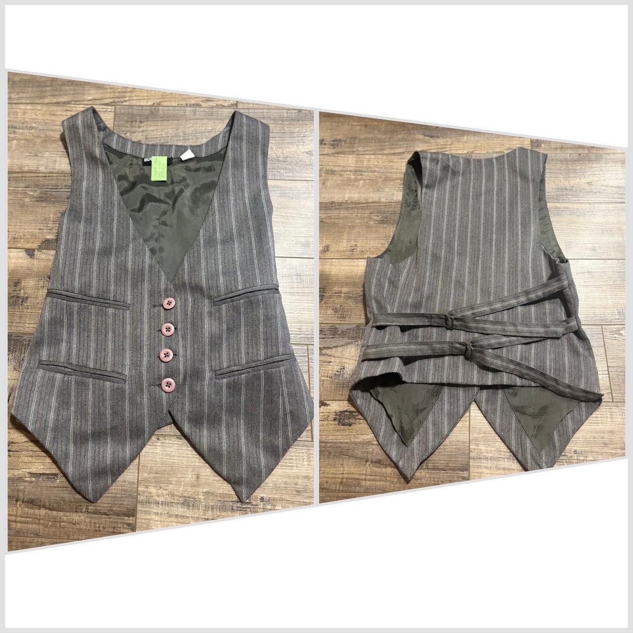 insane Y2K Grey denim pinstripe vest with pink... | Depop