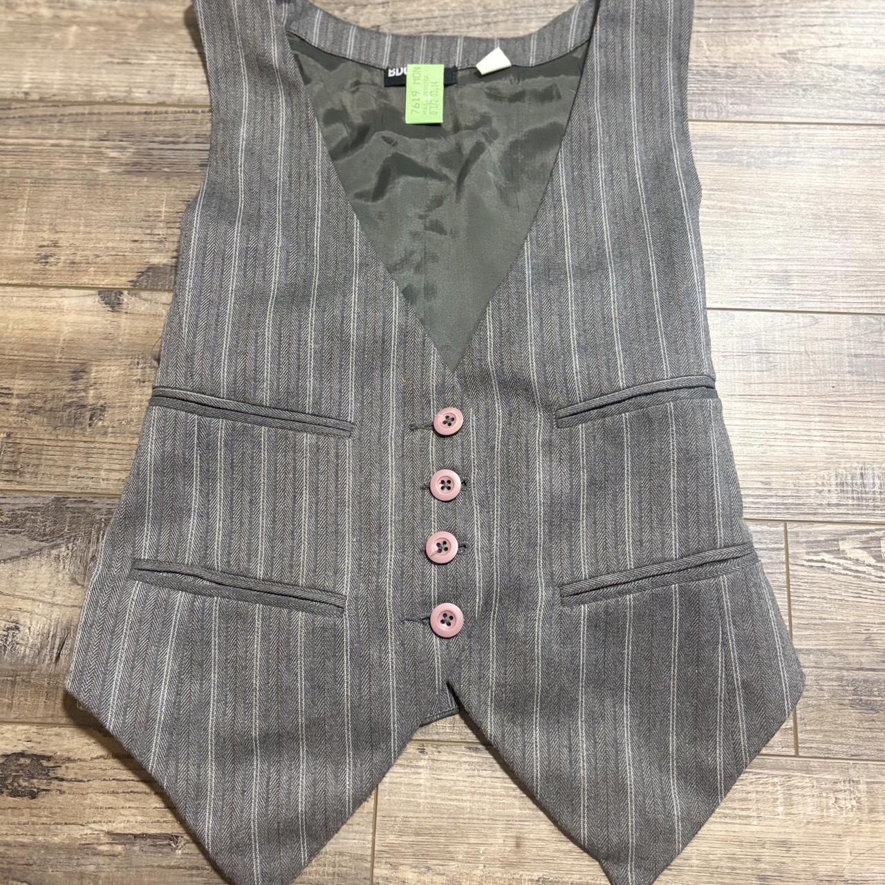 insane Y2K Grey denim pinstripe vest with pink... | Depop
