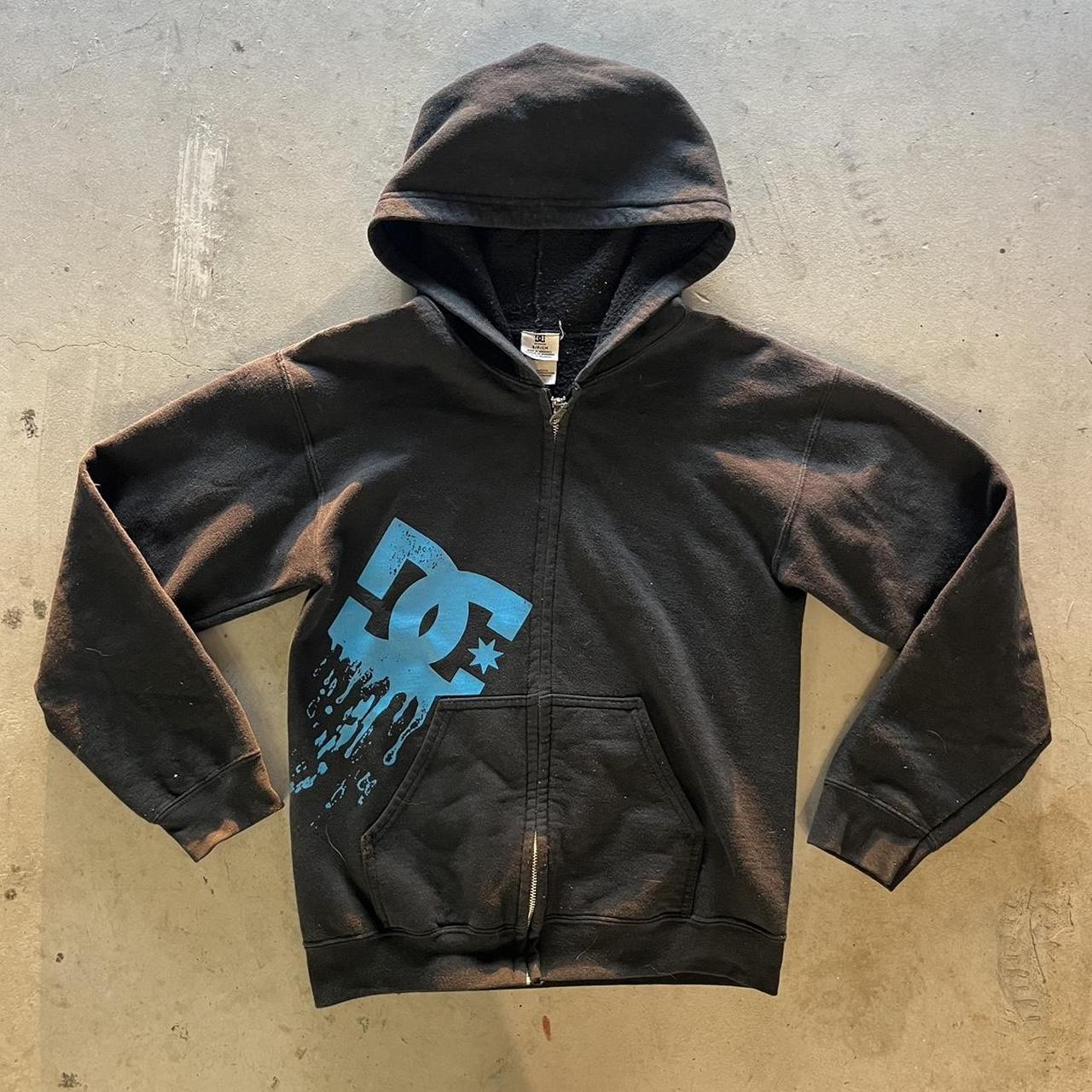 blue logo dc zip up hoodie size small women’s - Depop