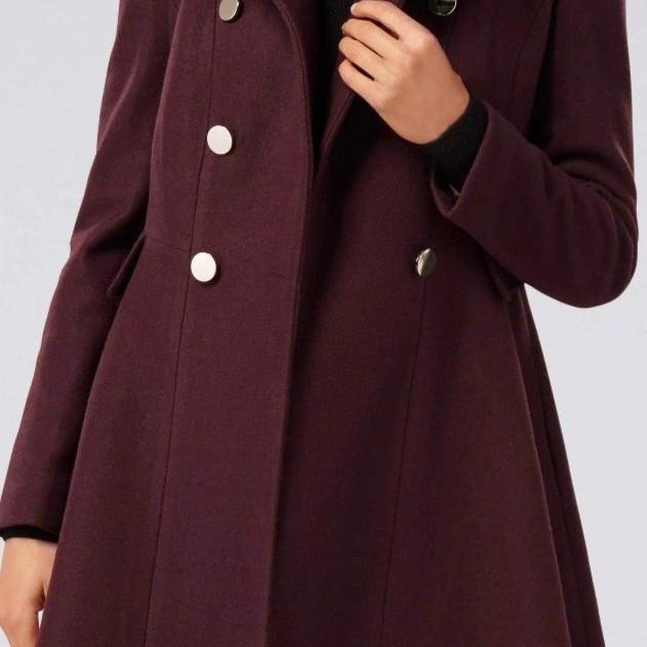 Forever New size 10 l9ng coat deep plum burgundy... | Depop