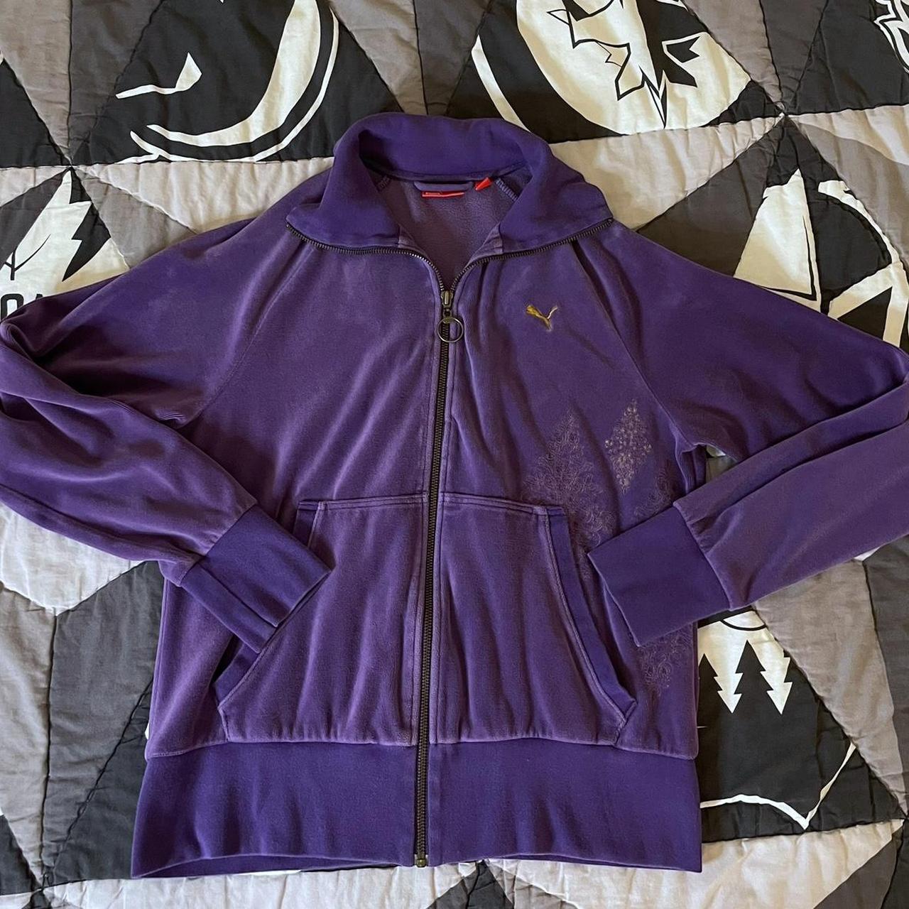 Vintage Puma Velour Track Jacket Purple Gold... | Depop