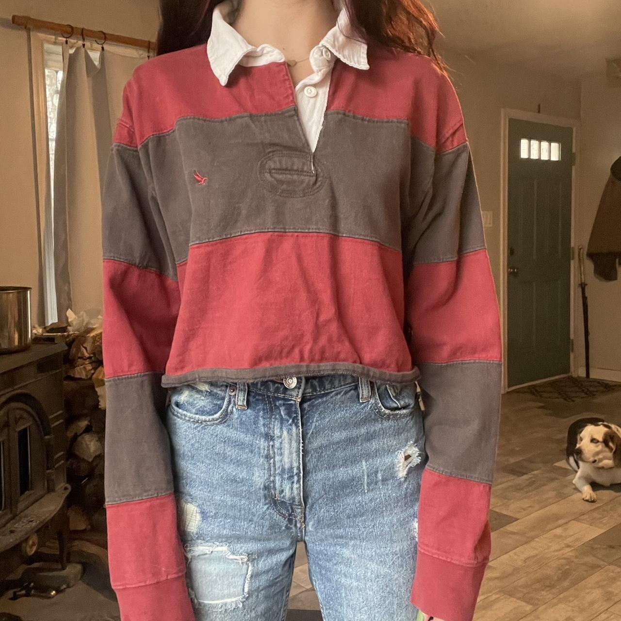 Cropped rugby style shirt Long sleeves, thick material - Depop