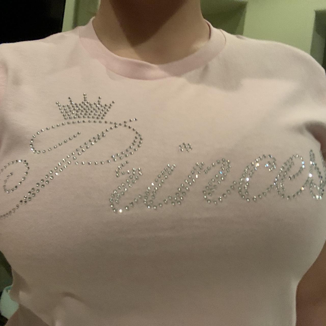 light pink mcbling rhinestone princess tee 🎀⭐️... - Depop