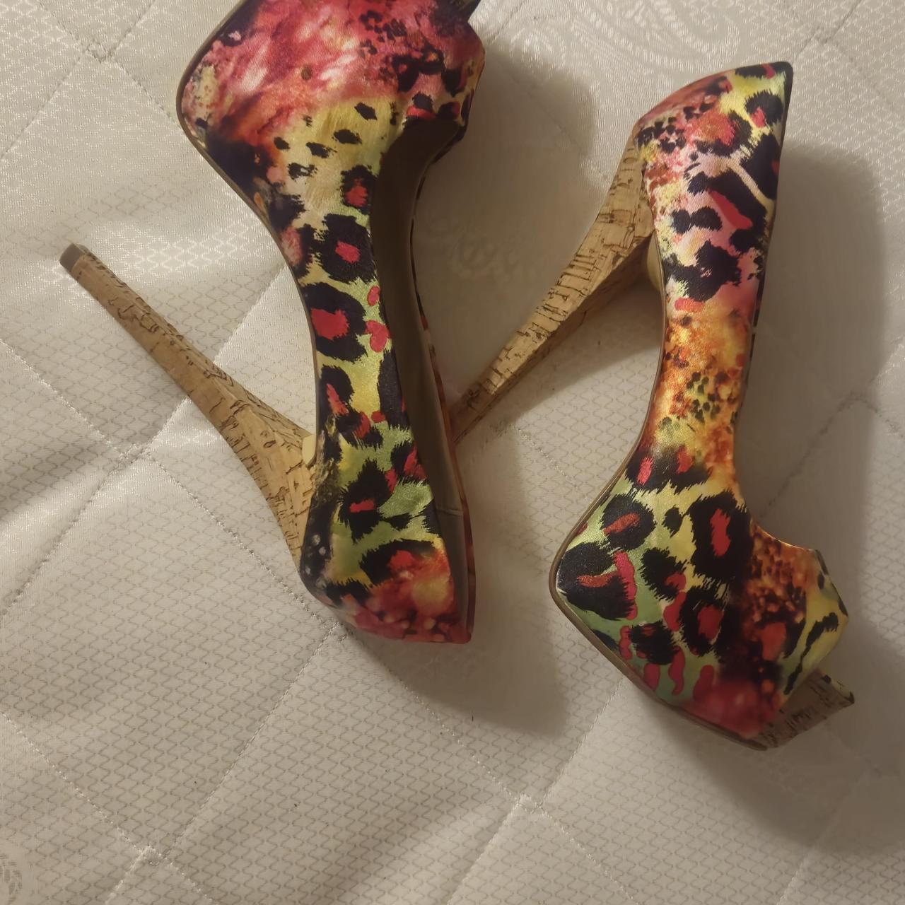 Multi-coloured leopard print high heels #glamour... | Depop