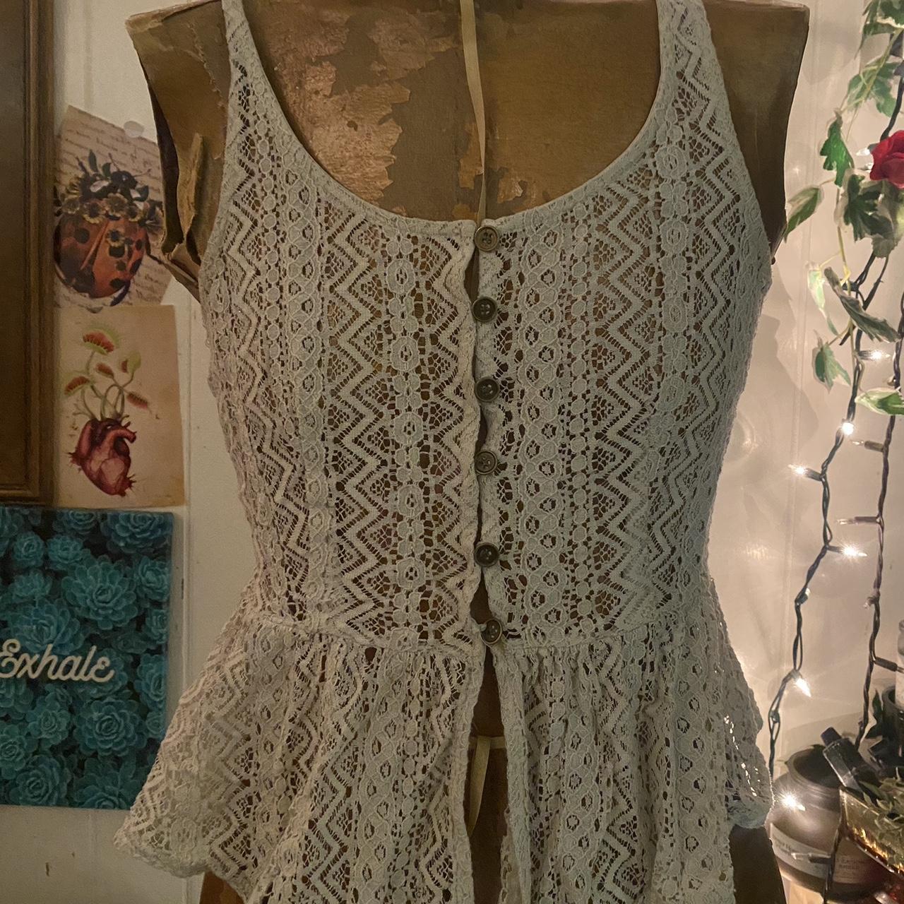 white, lace, see-through, button up crop top 🔥 - Depop