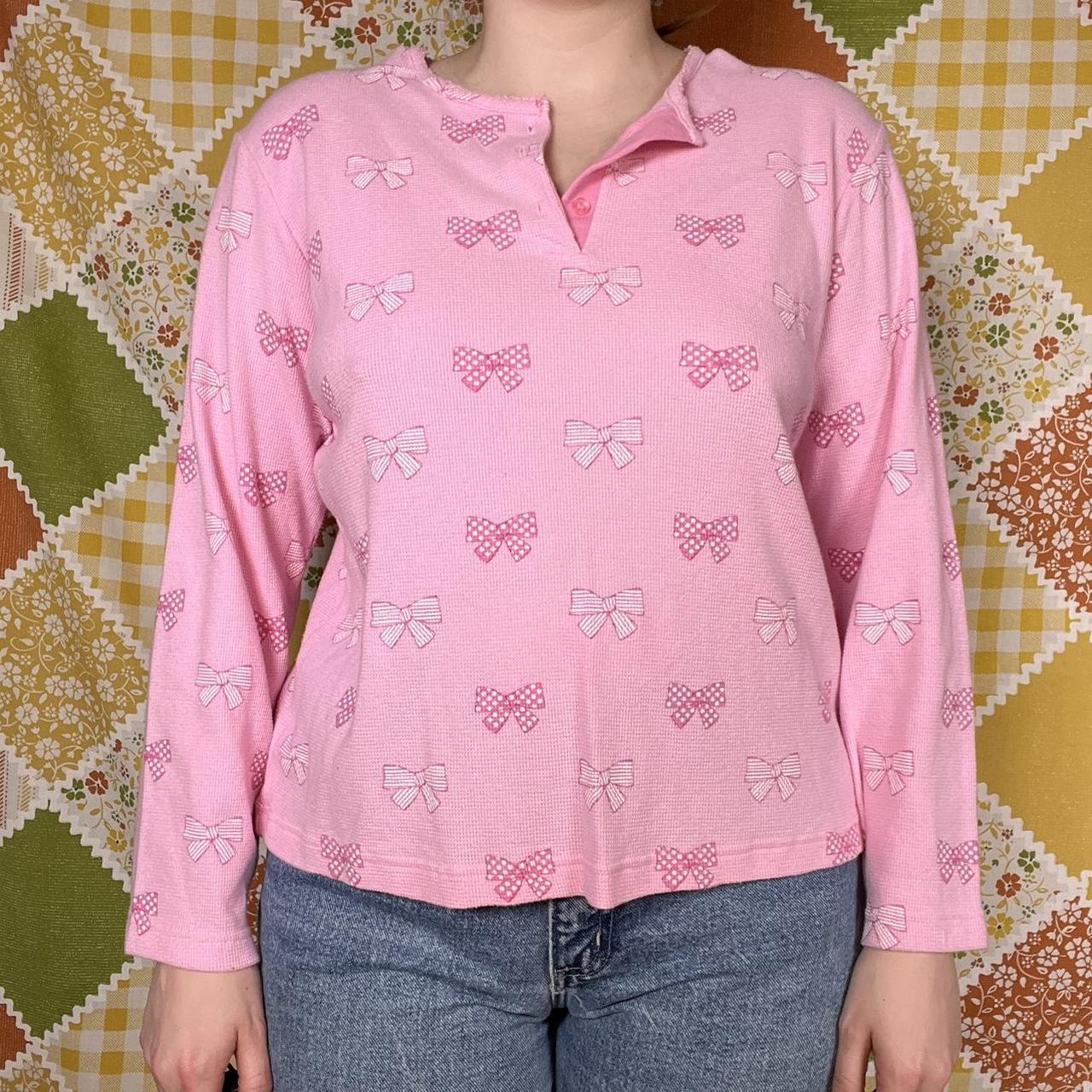 Super cute pink thermal shirt. It has the cutest bow... - Depop