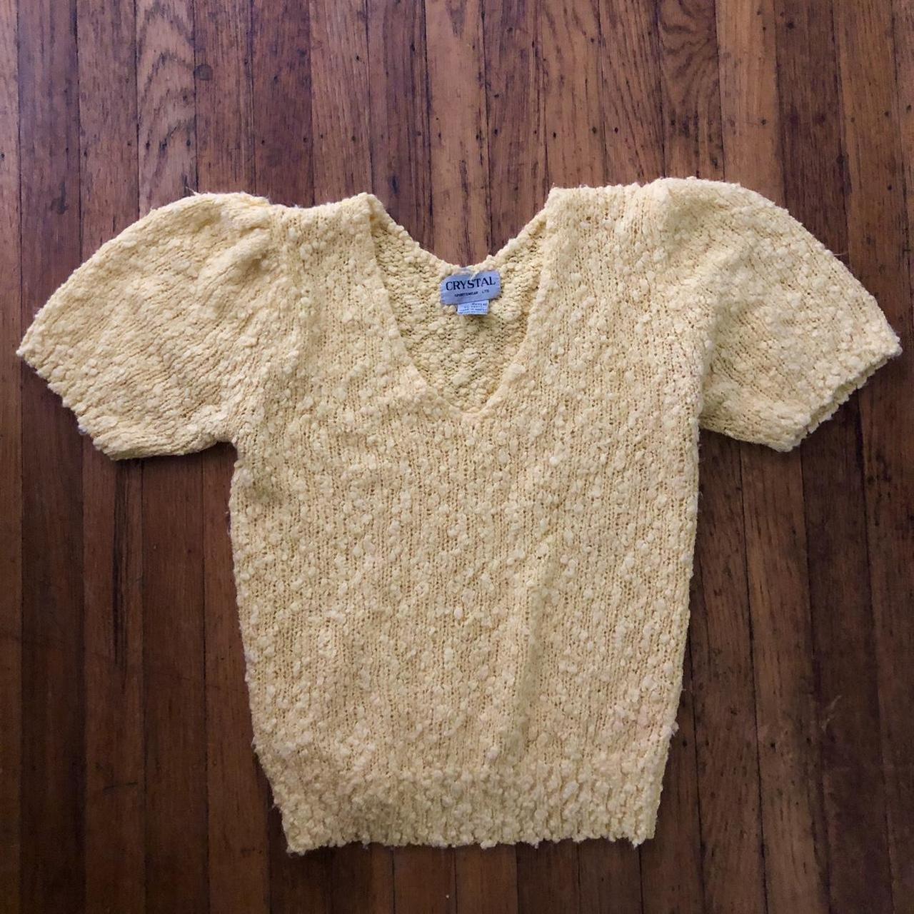 So cute! 80s butter yellow slubby knit puff sleeve... - Depop