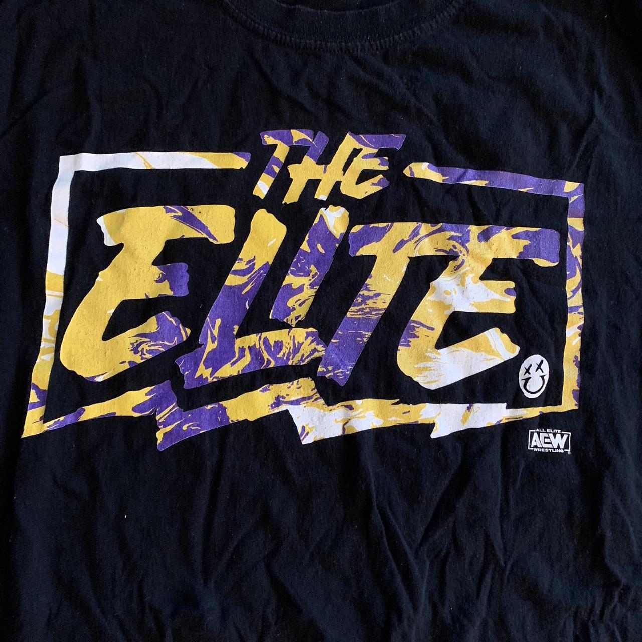 AEW - “The Elite” Logo Black Tee Purple/Yellow... - Depop