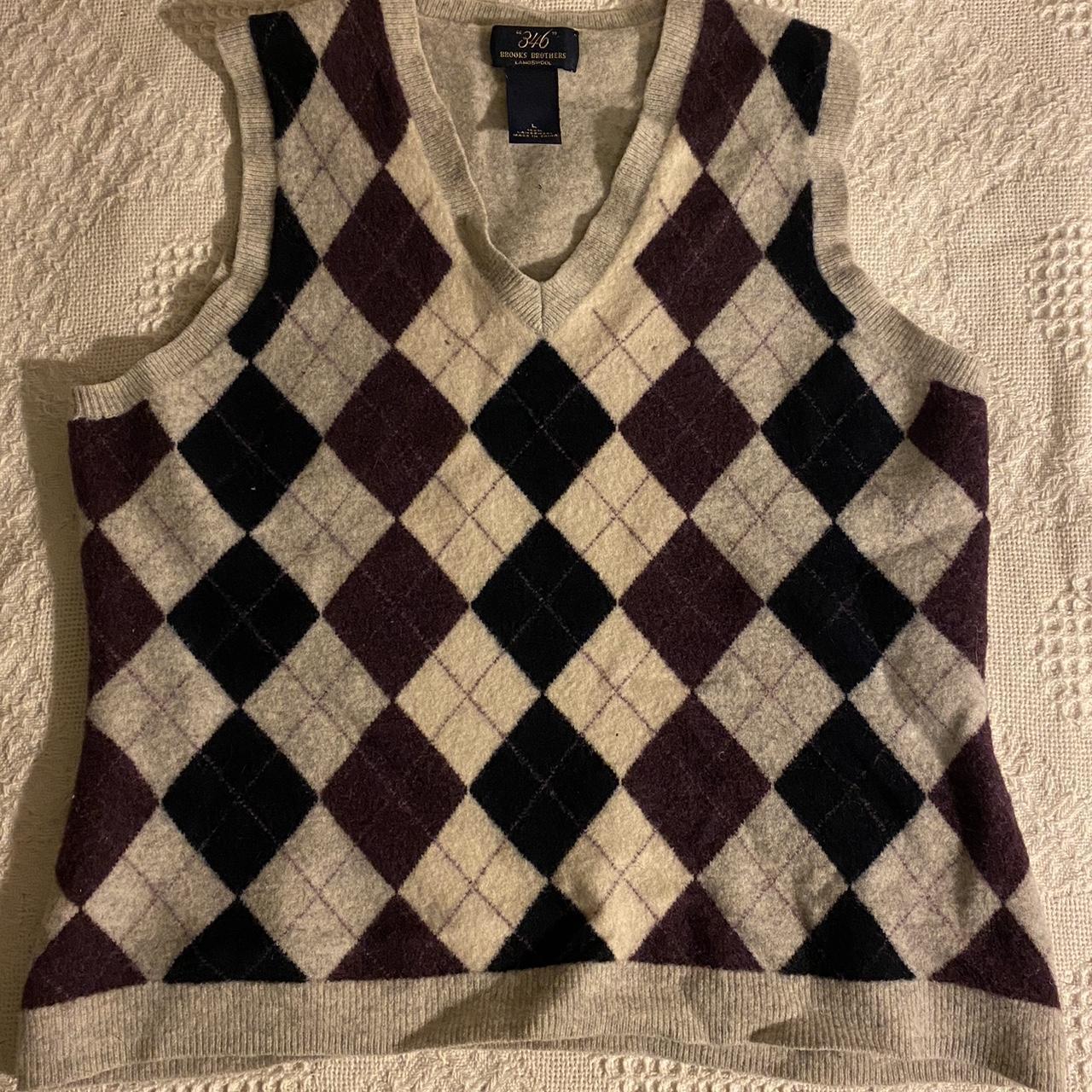 Medium grey argyle patterned wool vest. Red and blue... - Depop