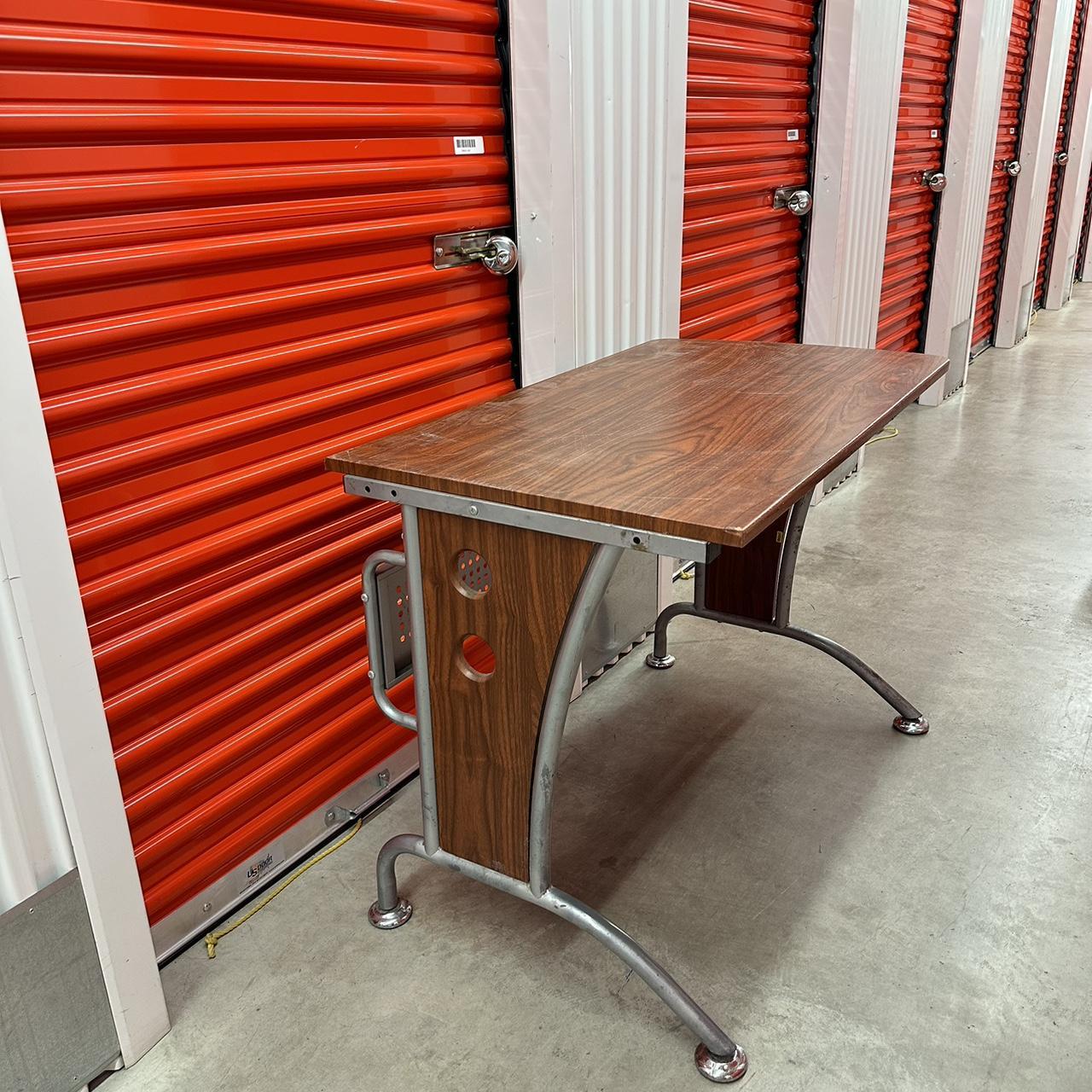 Wooden table with metal legs - Depop