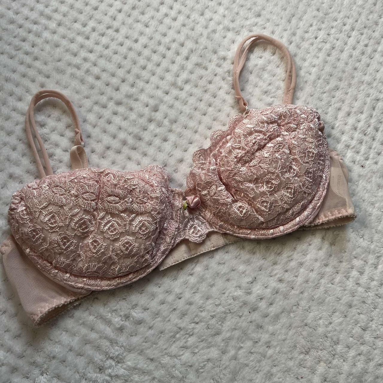 victoria’s secret pink lace with rosette detail... - Depop