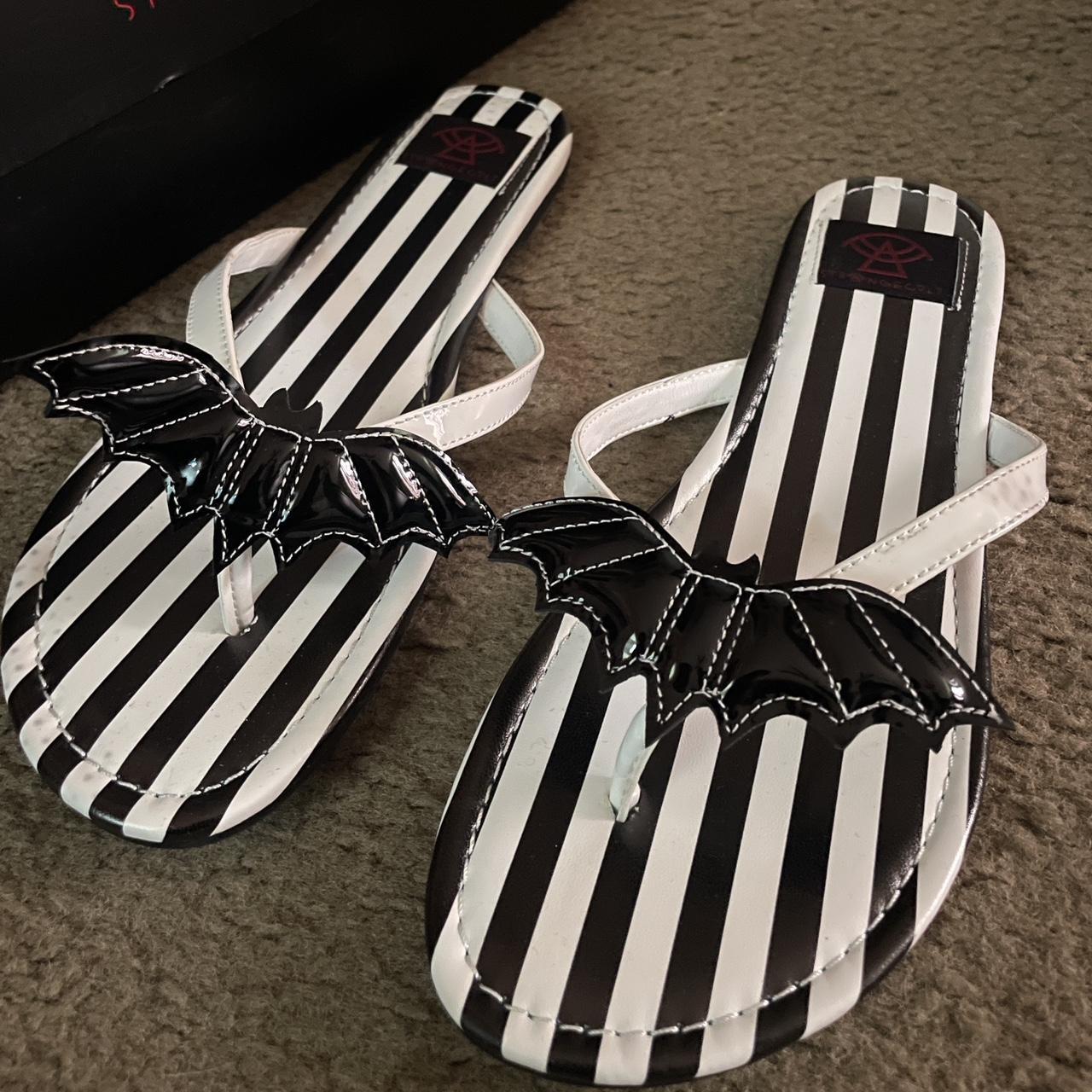 Strange cvlt black and white stripped sandals, size... - Depop