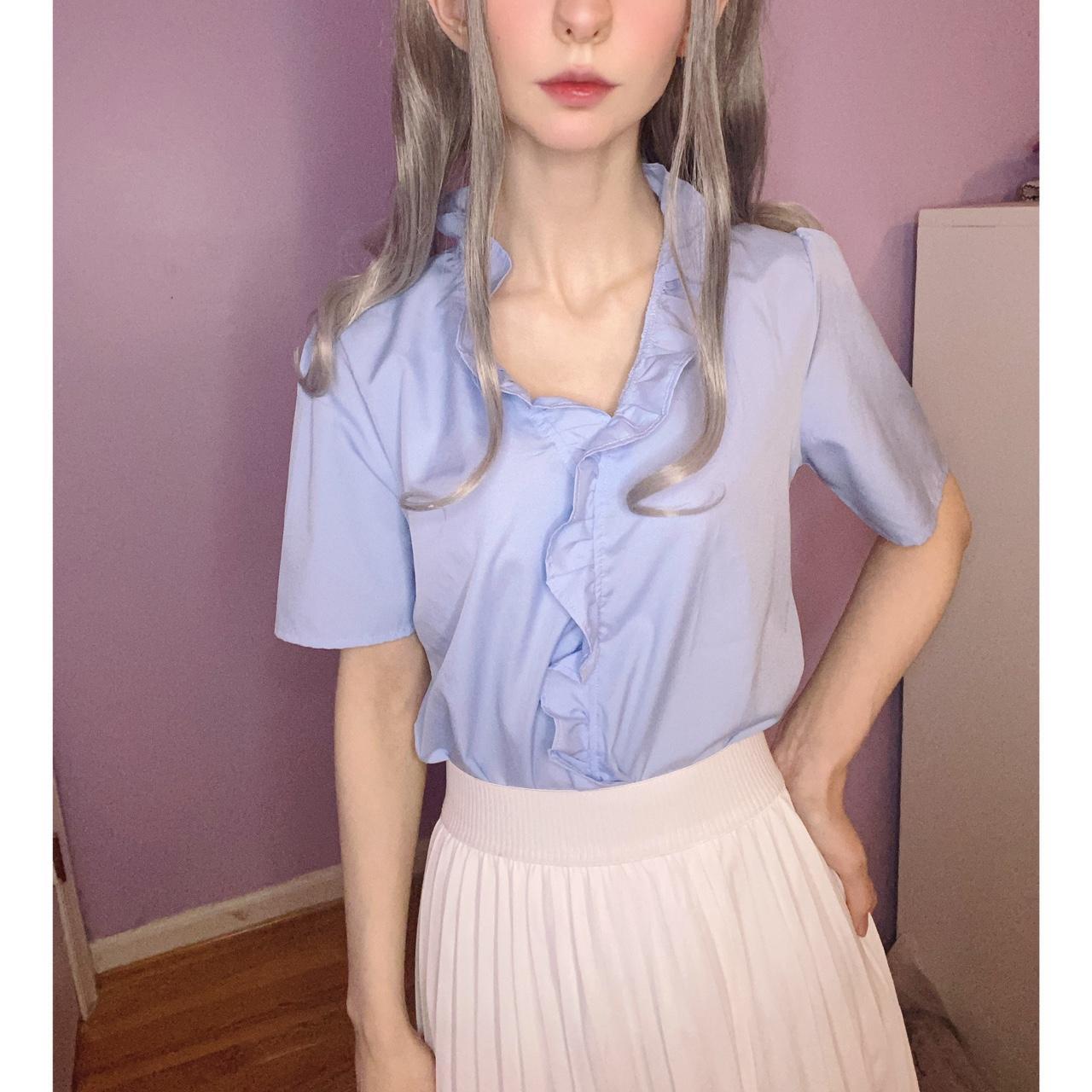 Light blue ruffle blouse Size: Medium Light... - Depop