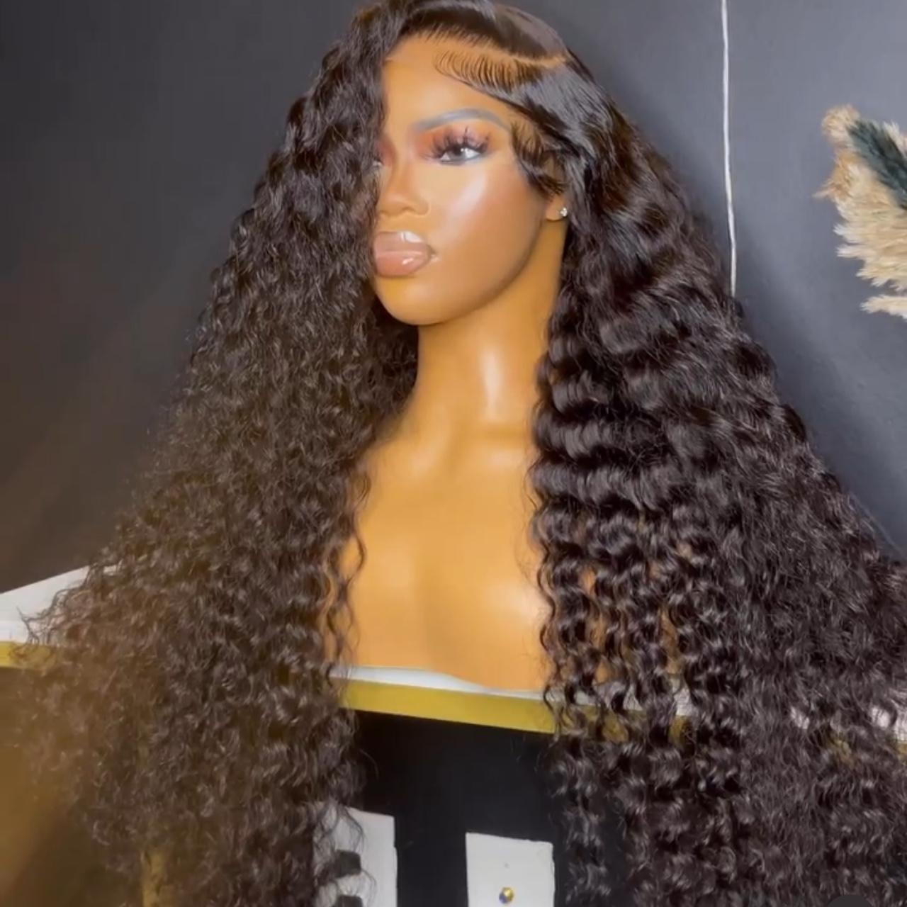 26 inch 5x5 closure side part deep wave curly wig... - Depop