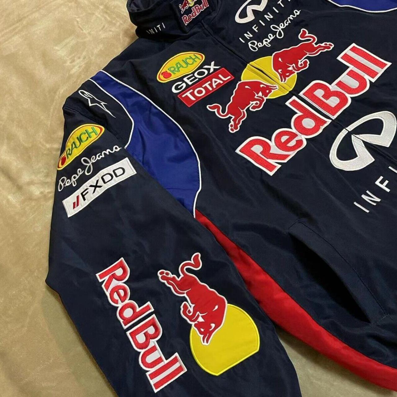 Adult F1 Vintage Racing Jacket Navy Blue Ebroidered... - Depop