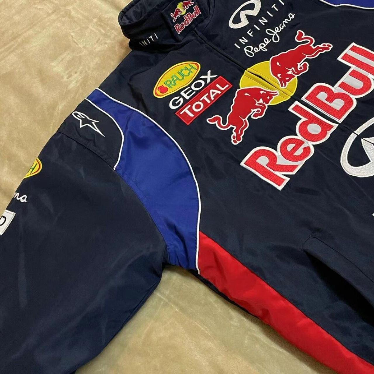 Adult F1 Vintage Racing Jacket Navy Blue Ebroidered... - Depop