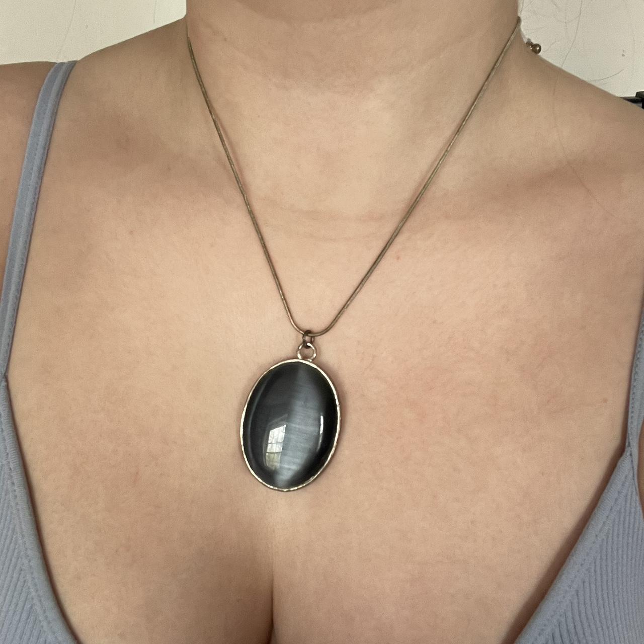 Silver necklace - bluey grey gem pendant -... - Depop