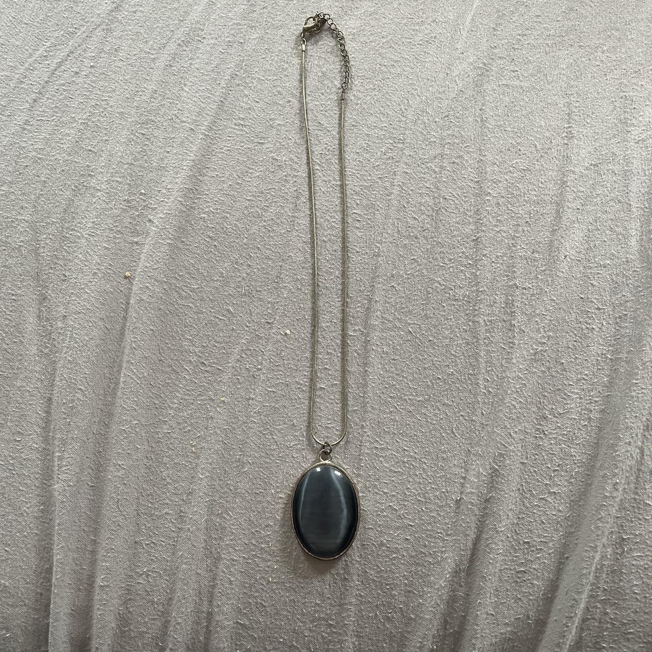 Silver necklace - bluey grey gem pendant -... - Depop