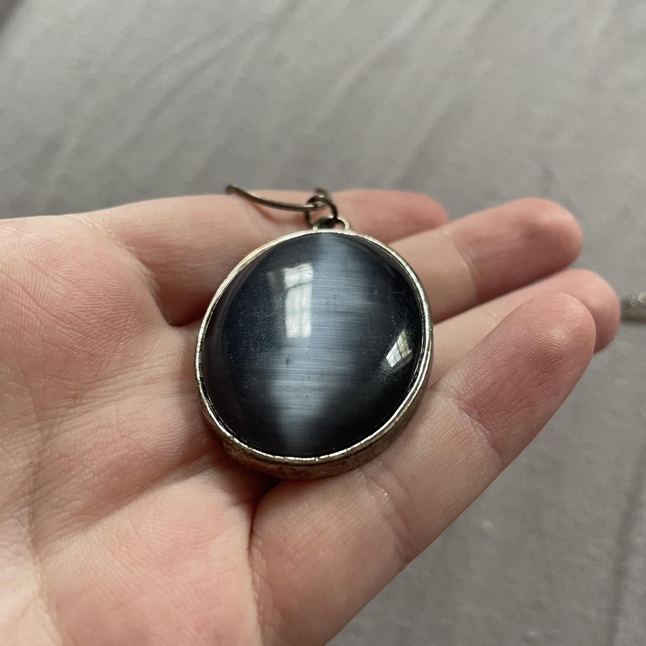 Silver necklace - bluey grey gem pendant -... - Depop