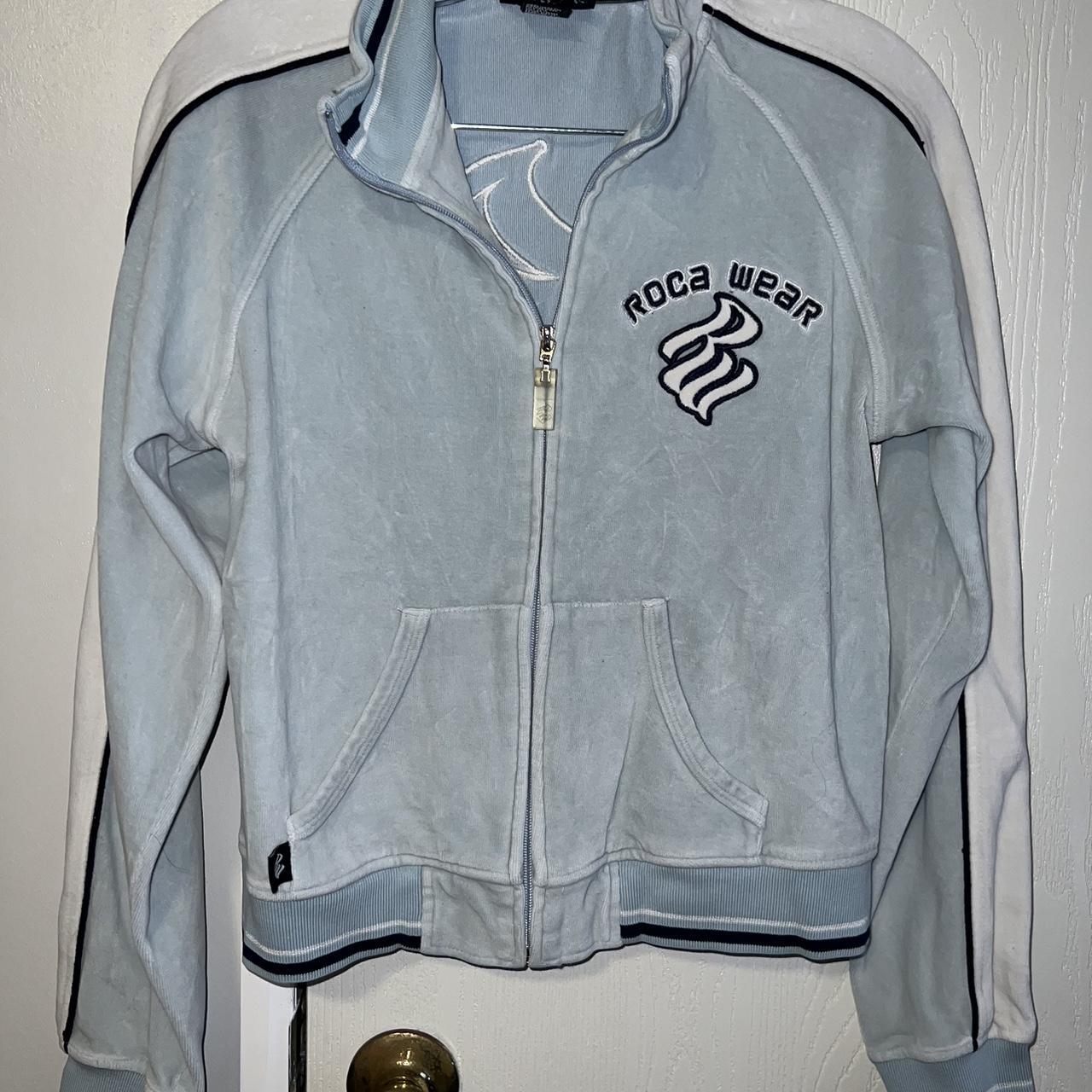 RocaWear Baby Blue Velour Track Suit Jacket with... - Depop