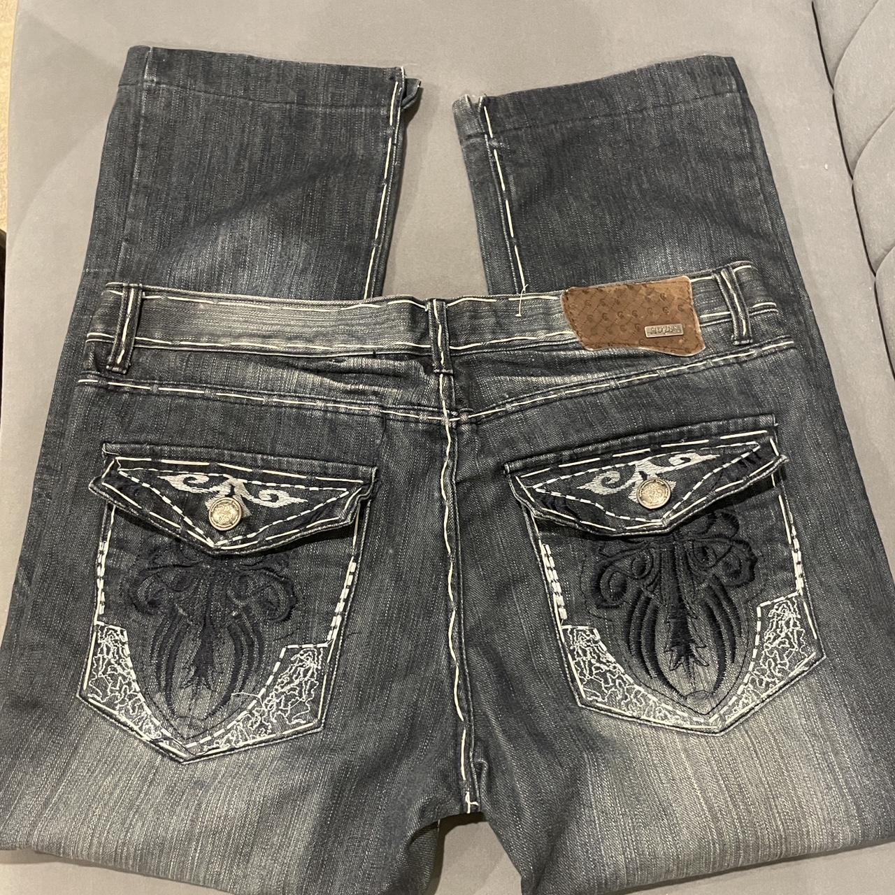 city ink jeans size: 34 lowrise blue and white... - Depop