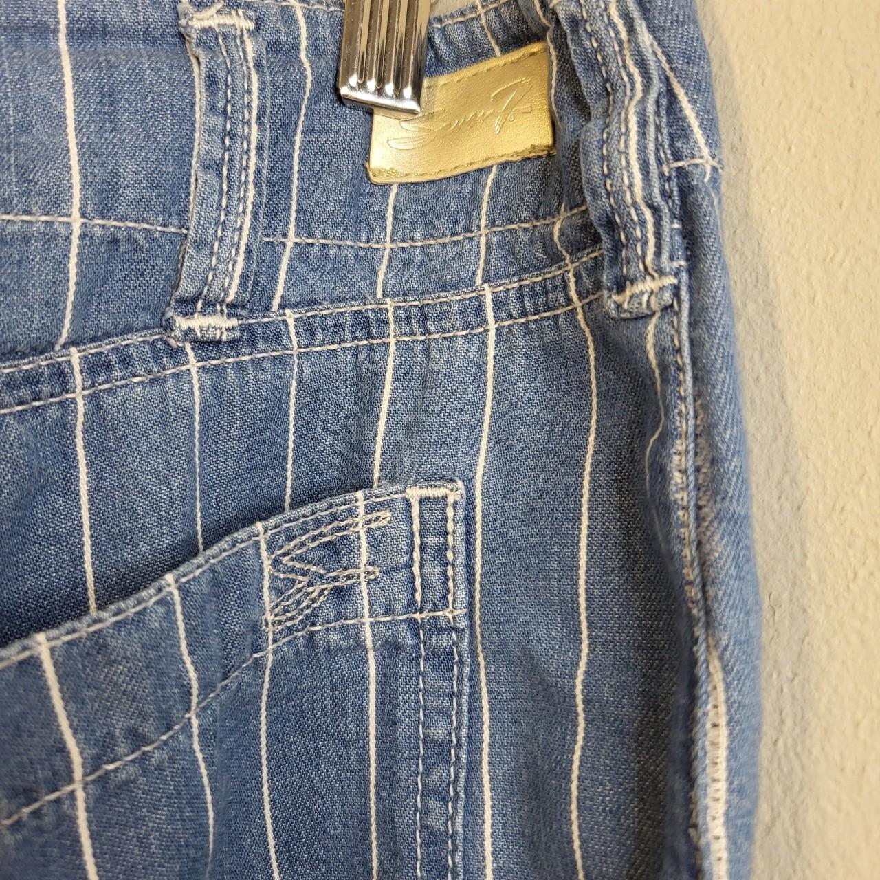 Seven7 Women's Wide Leg Striped Denim Look Pants... - Depop