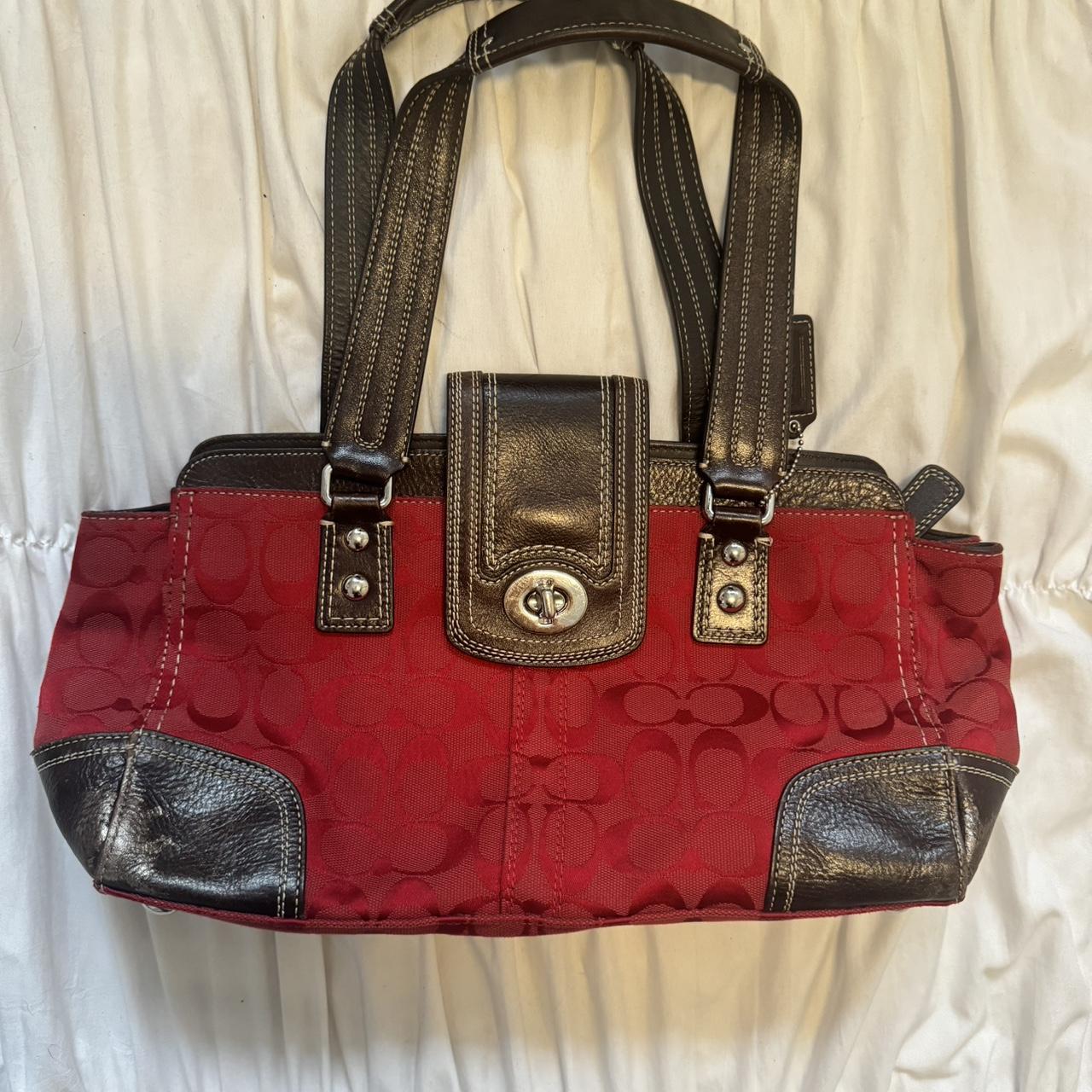 Coach Red Signature Hampton Handbag - Depop
