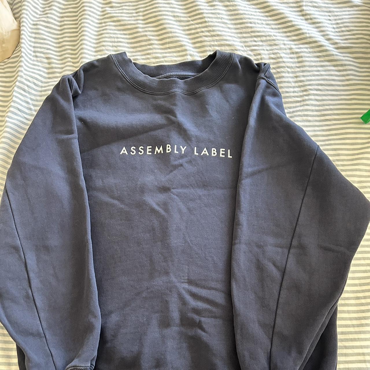 Blue Assembly Label crewneck sweatshirt - Depop