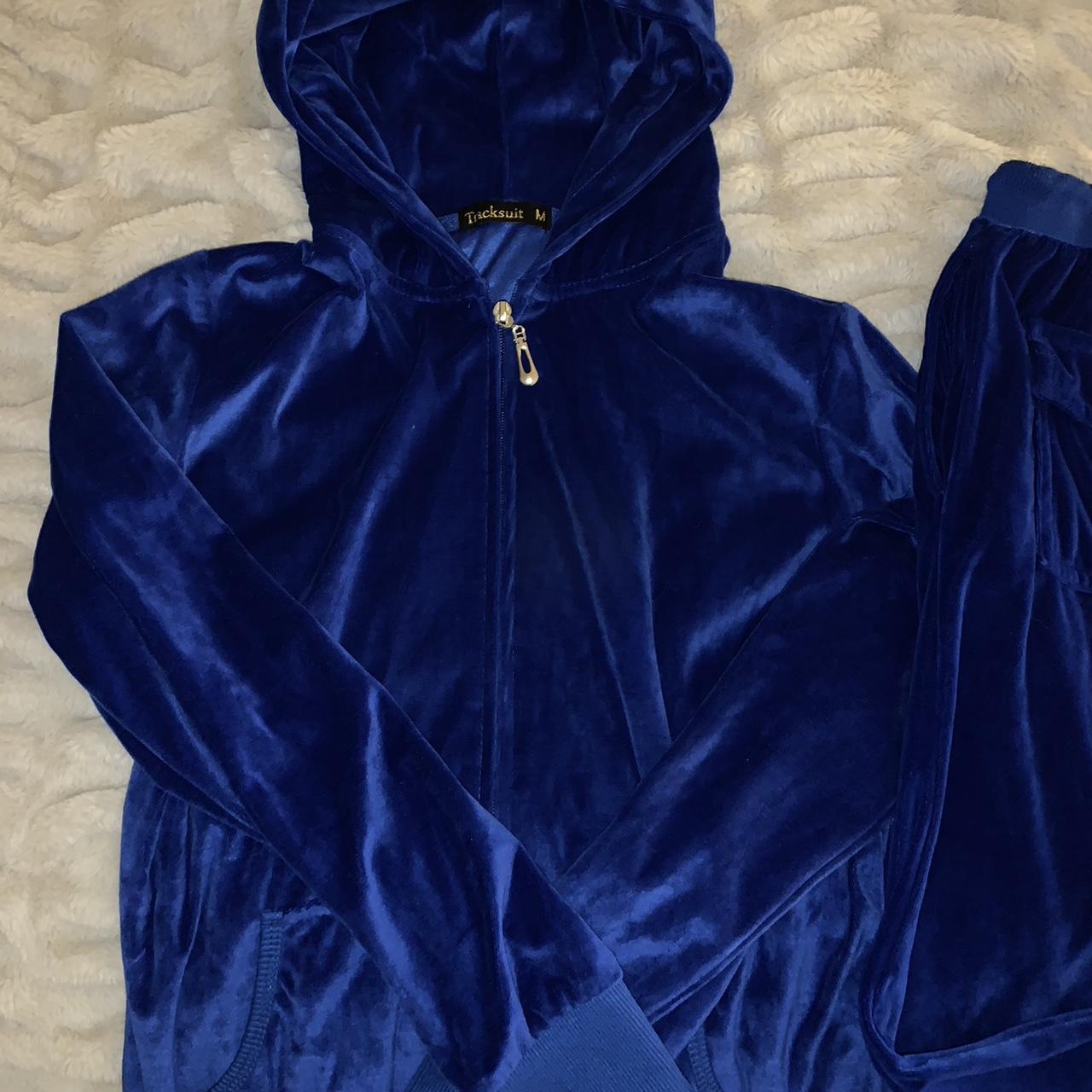Vintage Dark blue velour tracksuit SET. Medium top... - Depop
