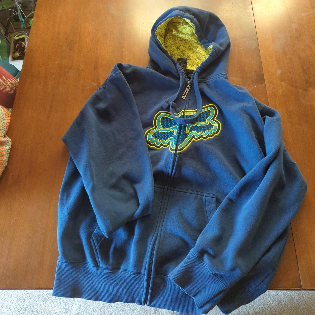 Blue and green fox racing zip up - Depop