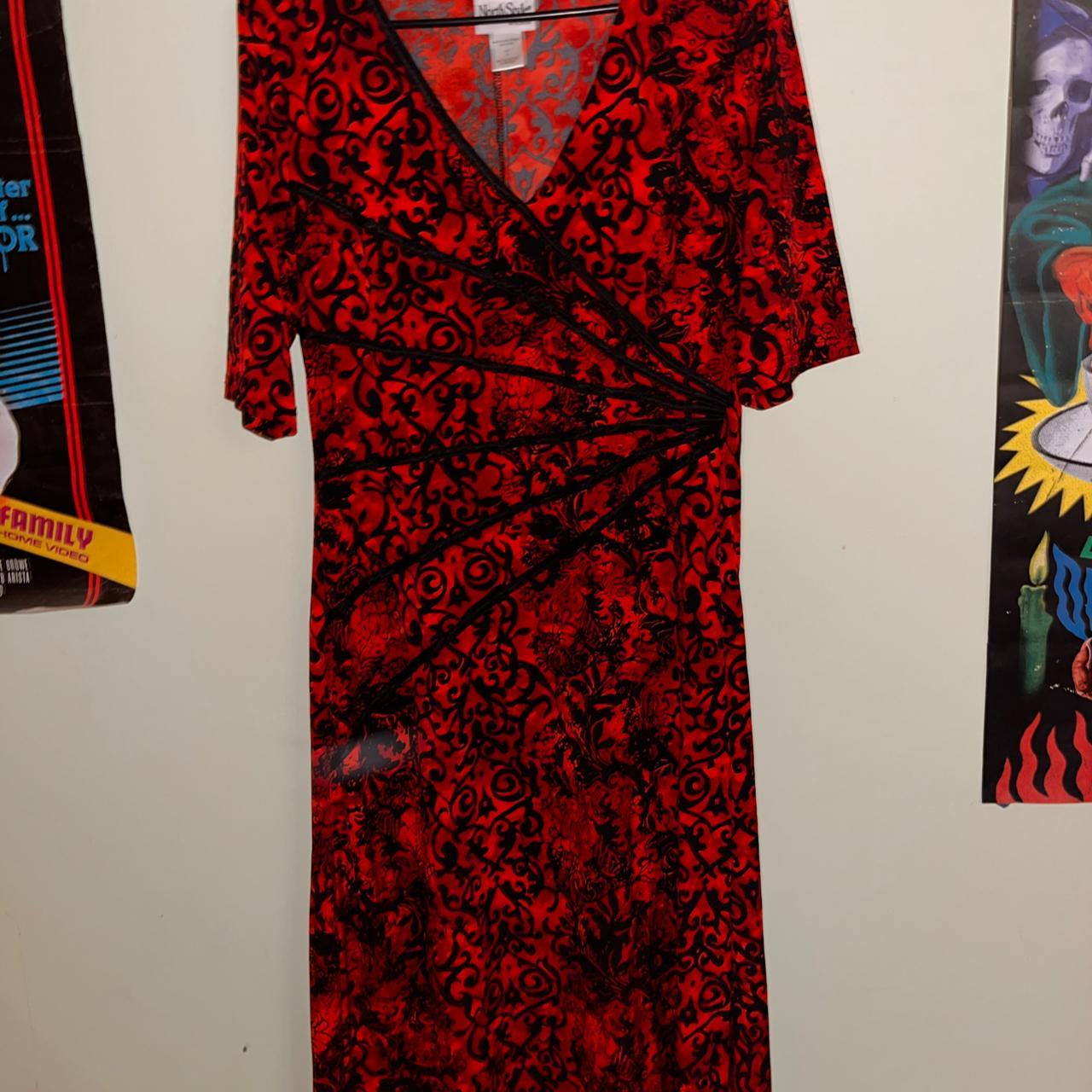 Red and black pattern dress. Size 12, fits 14.... - Depop