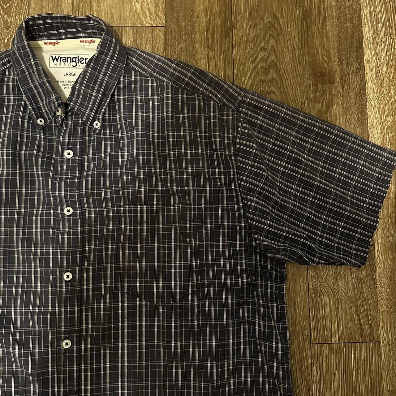 Cropped Vintage Wrangler Dark blue Boxy Button up... - Depop