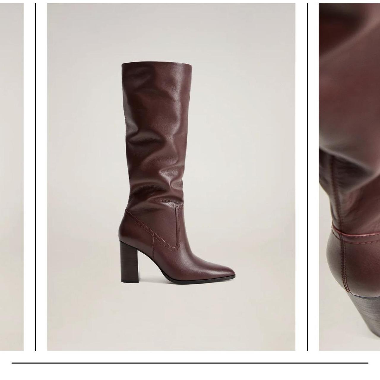 BRAND NEW leather mango knee high boots in maroon... - Depop