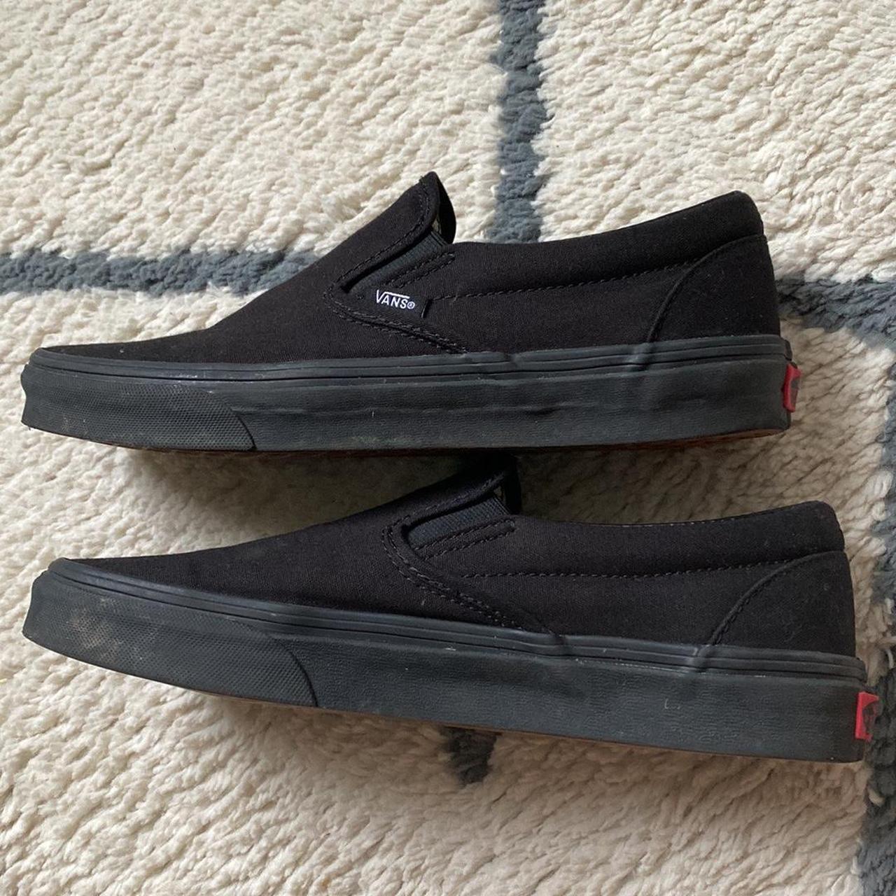 Vans old school, all black slip-ons. Worn slightly - Depop