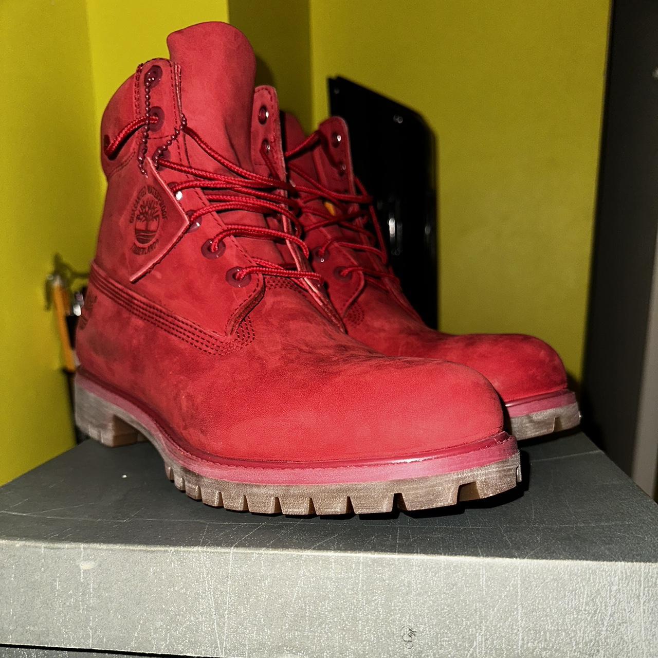 Timberland Premium 6 inch Red boots in size 9.5 UK... - Depop