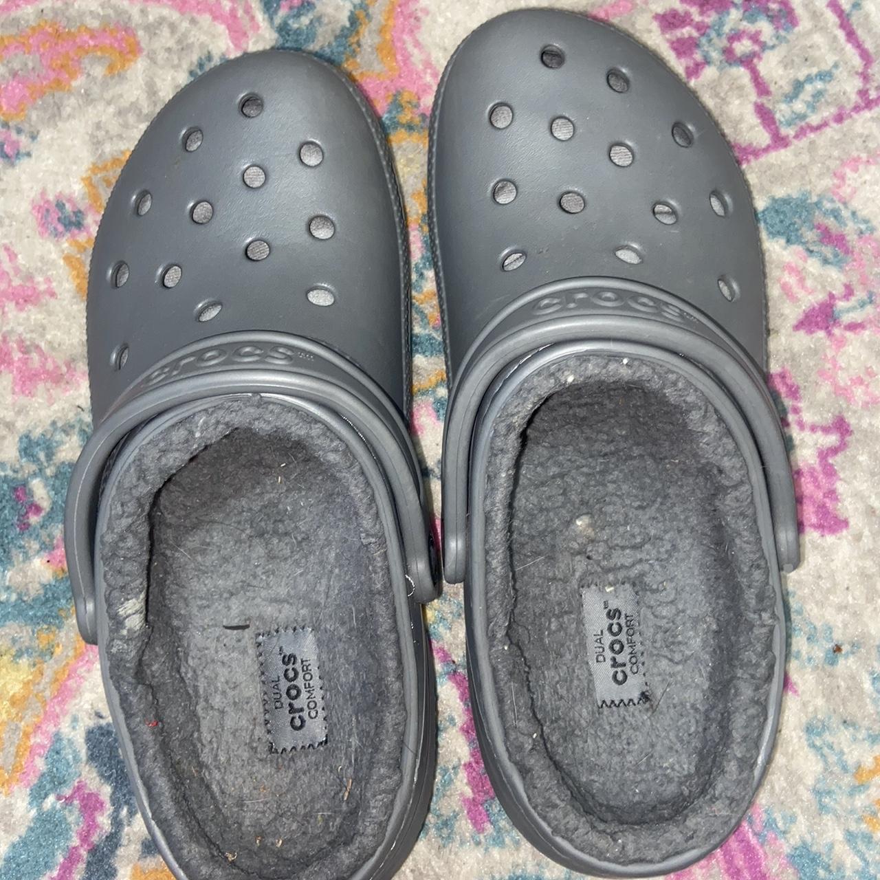 Womens grey crocs size 9 furry | Depop