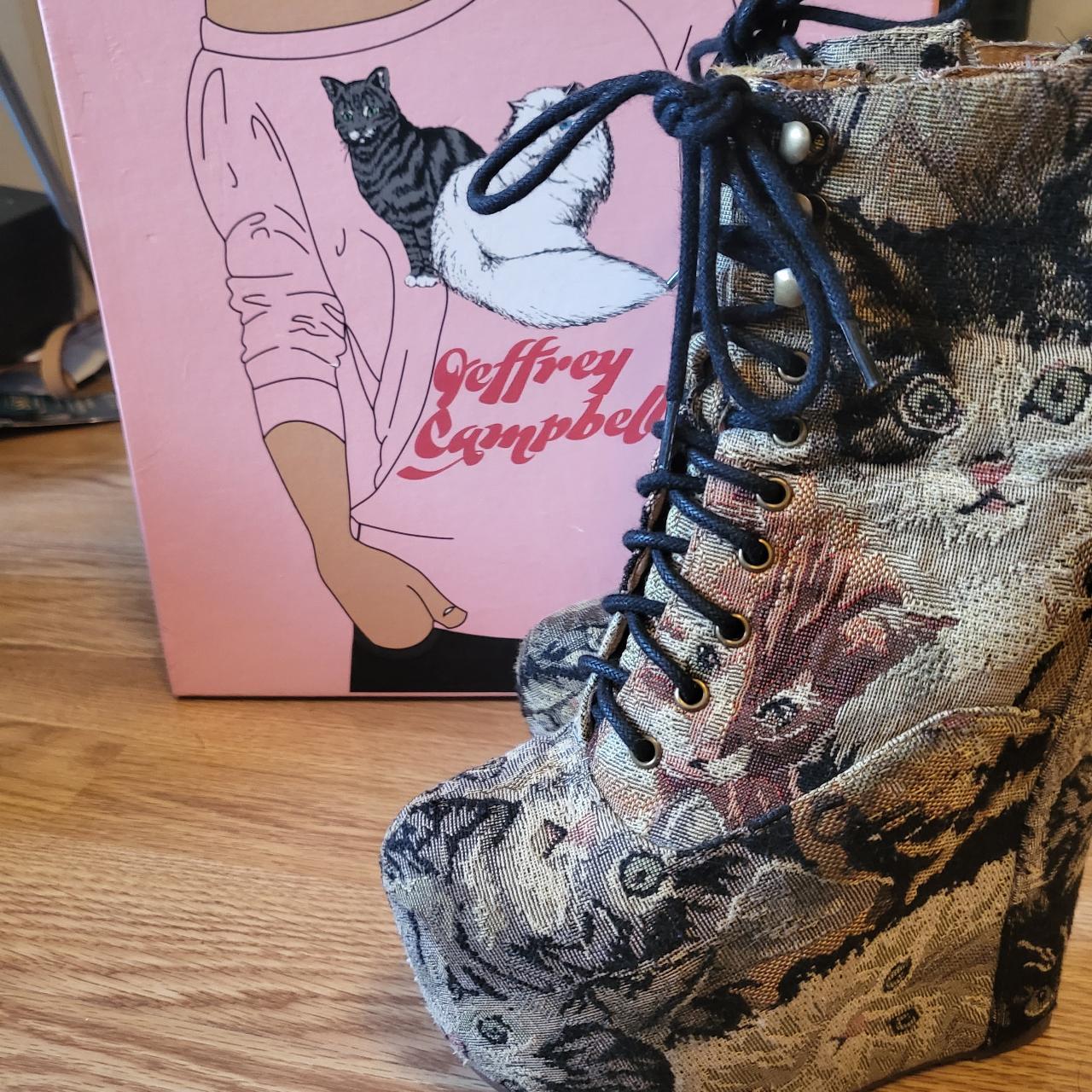RARE Jeffrey Campbell, Damsel, Cat Tapestry, ankle... - Depop