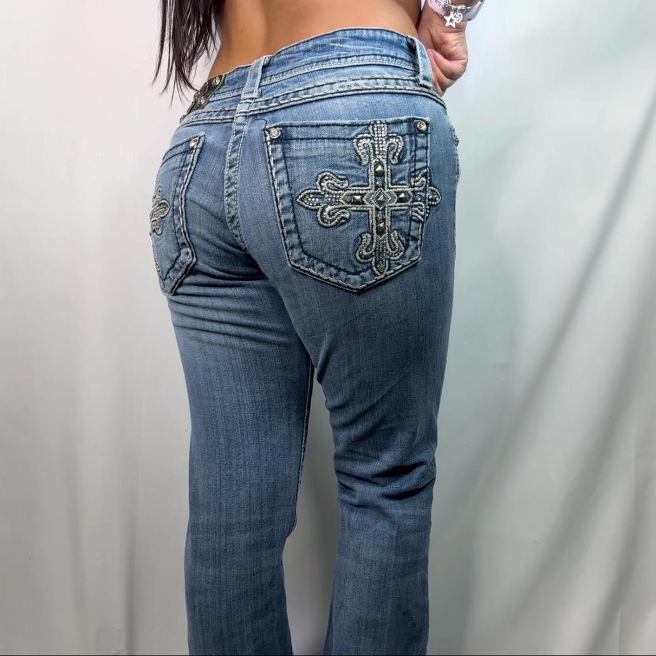 miss me lowrise, bootcut jeans with cross rhinestone... | Depop