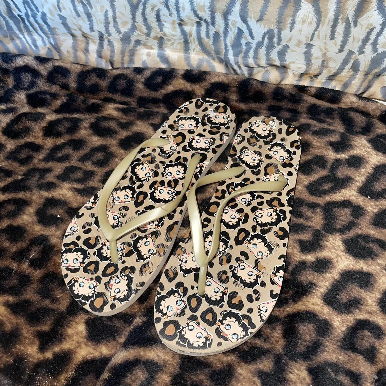 Y2K leopard print Betty Boop flip flops 🩴 - Sizes... | Depop