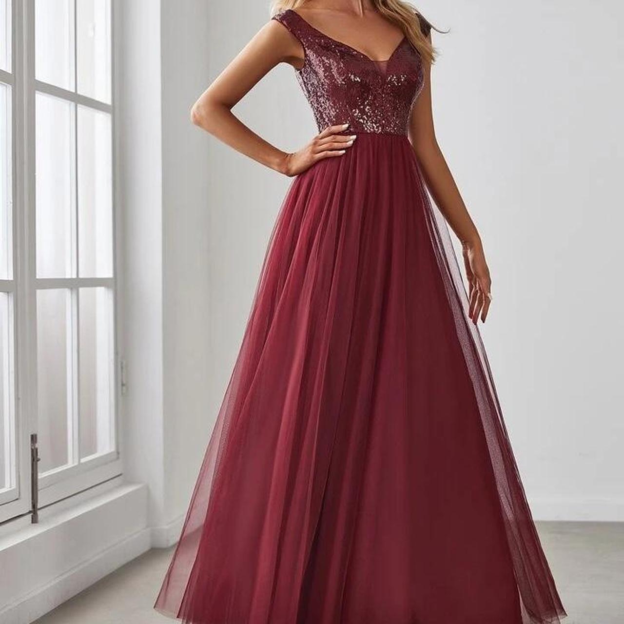 Dark red full length gown Fit and flare Off the... | Depop